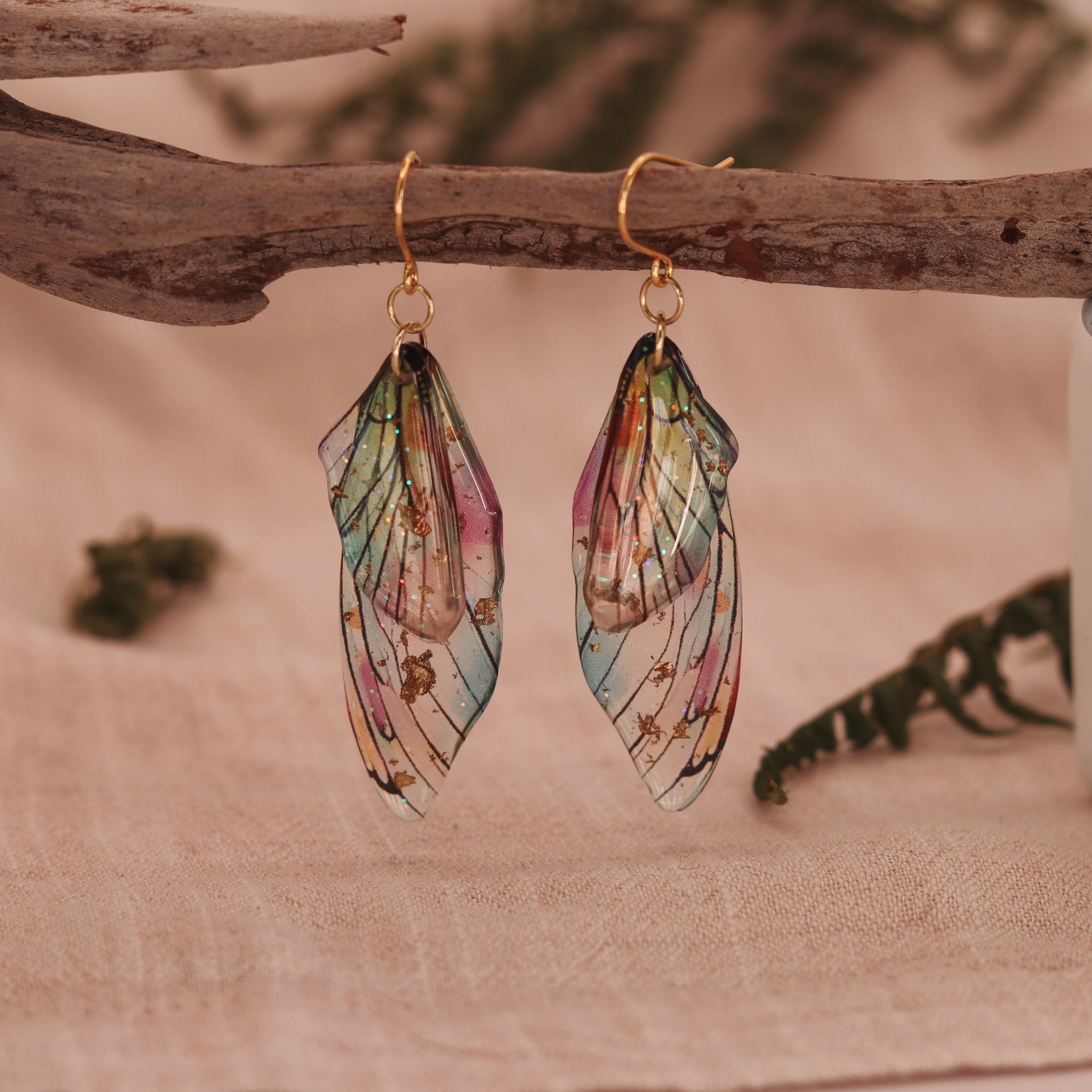 Fairy / Butterfly Wing Earrings – Kowhai and Sage