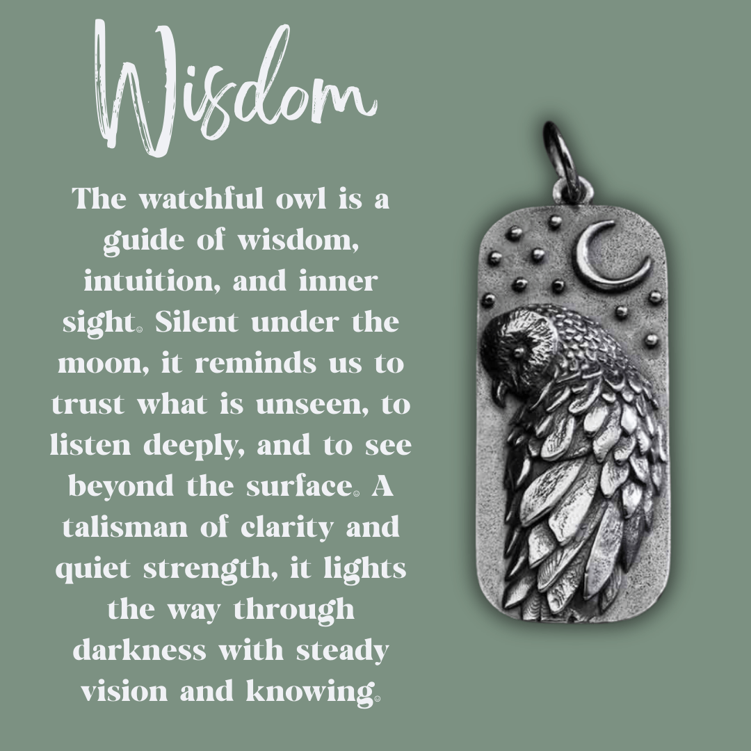 Silver Owl Talisman Necklace – Kowhai and Sage